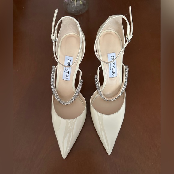 Jimmy Choo | Shoes | Nwot Jimmy Choo Crystal Embellished Heels In Linen ...